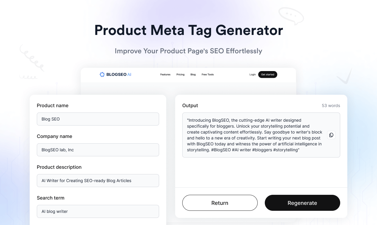 Product Page Meta Tag Generator | BlogSEO AI